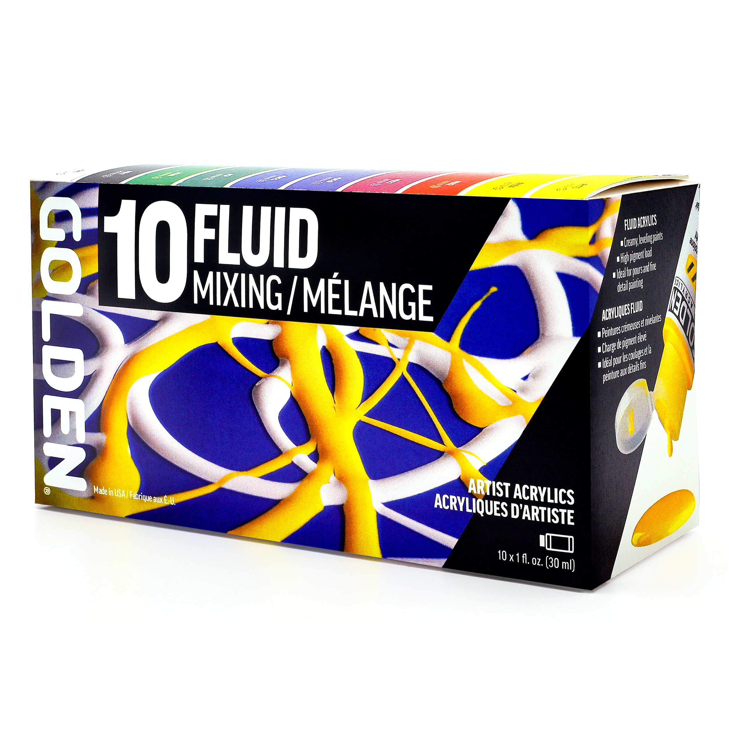 Golden Fluid Acrylic 10 Color Mixing Set - Wet Paint Artists' Materials ...