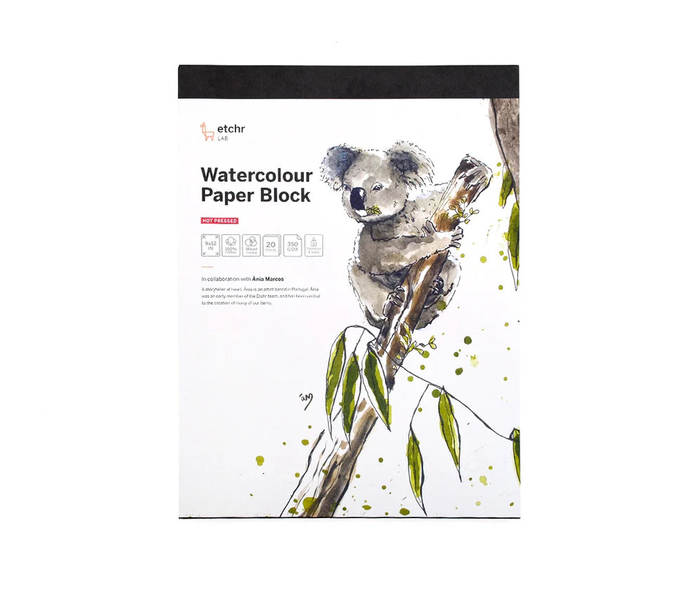 Etchr 100% Cotton Watercolor Paper Block 9x12" Hot Press - Wet Paint ...