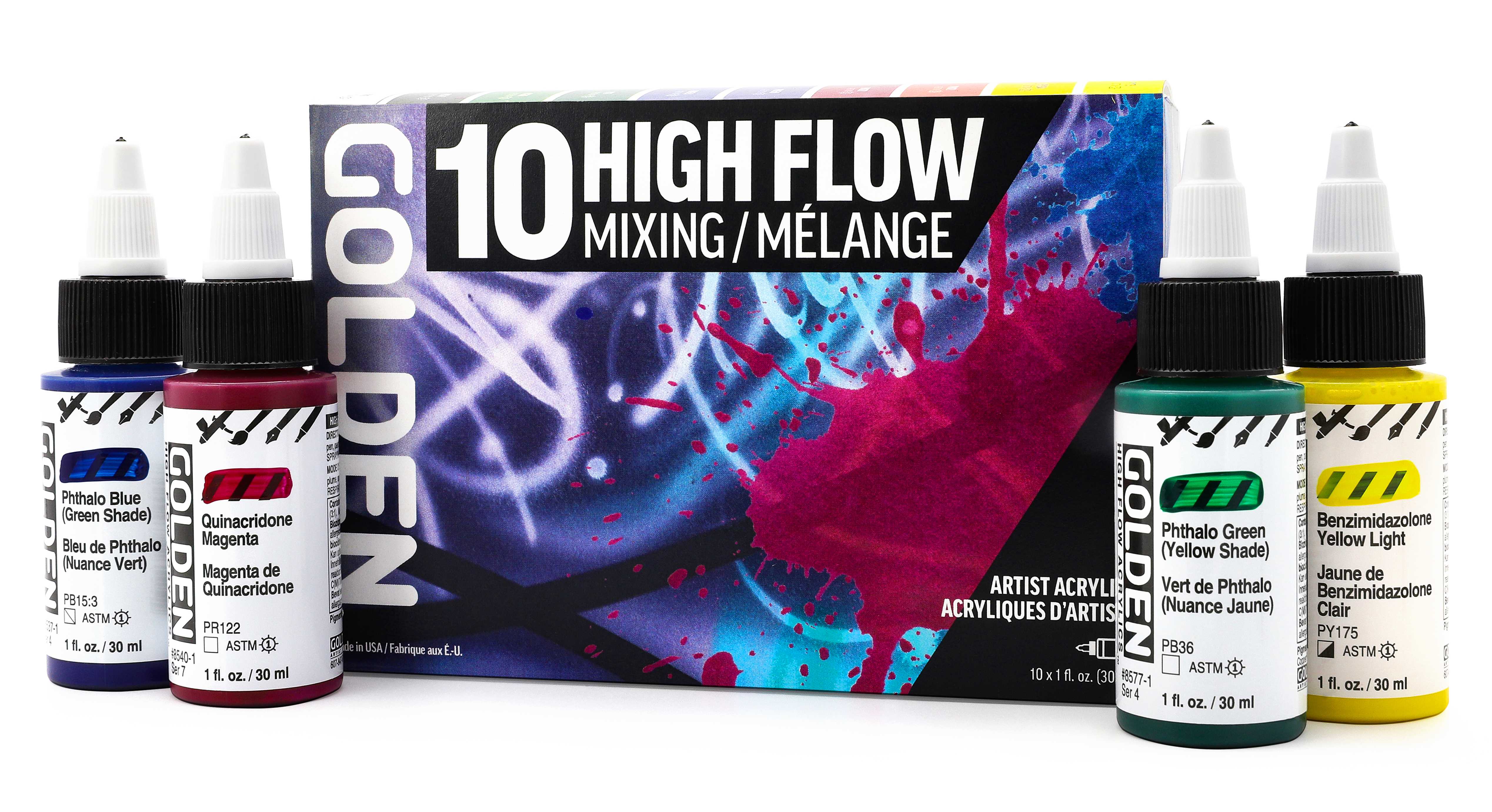 Golden Artists Colors High Flow 1oz Mixing 10 Set