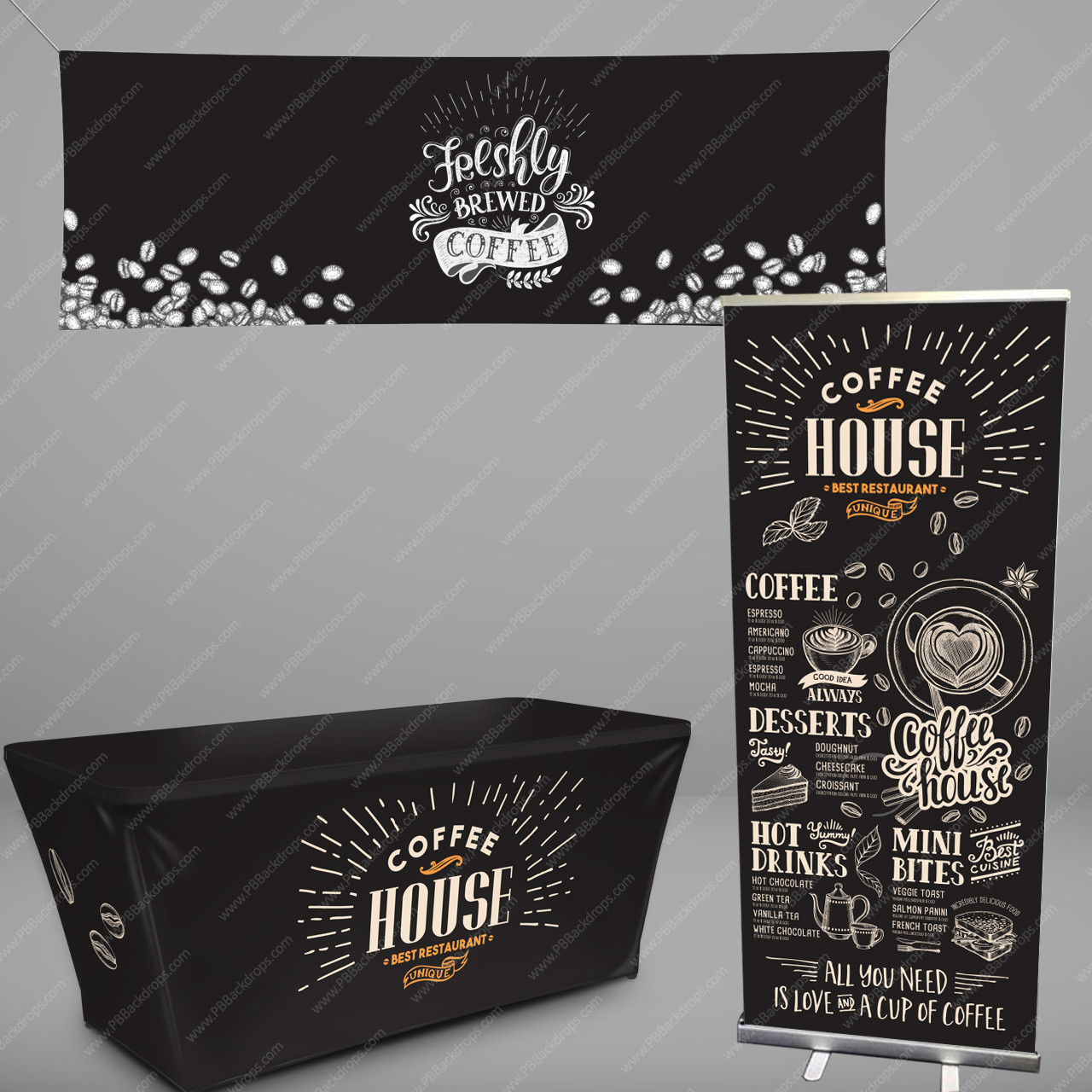Show Bundle Package (Banner, retractable and table cover) - PB Backdrops