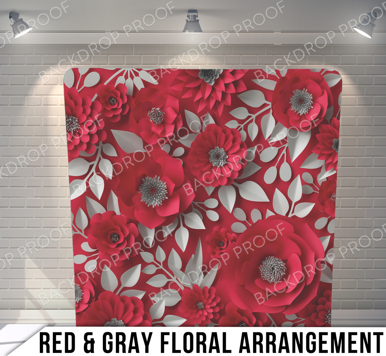 Pillow Cover Backdrop (Red and Grey Floral Arrangement) - PB Backdrops