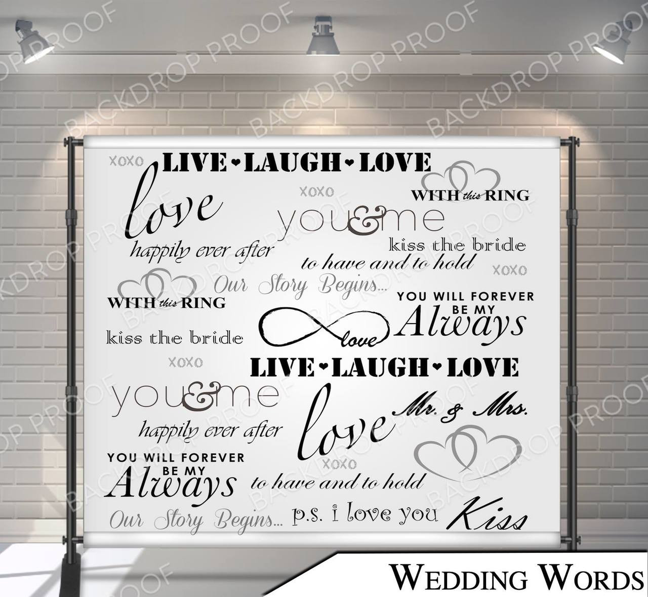 8x8 Printed Tension fabric backdrop (Wedding Words) - PB Backdrops