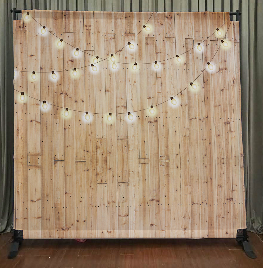 8x8 Printed Tension fabric backdrop (Light wood w/String Lights) - PB ...