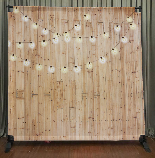 8x8 Printed Tension fabric backdrop (Light wood w/String Lights) - PB ...