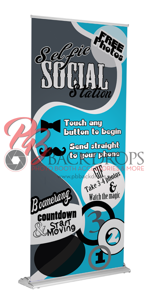 Selfie Social Station Retractable Banner (Yellow) - PB Backdrops