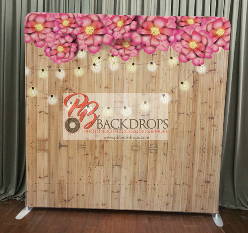Pillow Cover Backdrop (Light Wood w/String Lights & Flowers) - PB Backdrops
