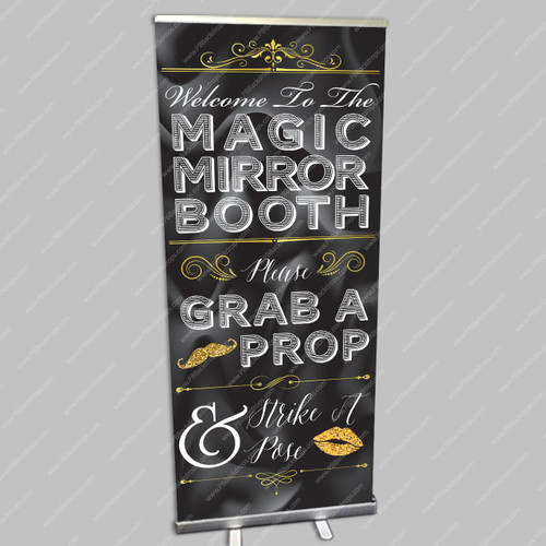 Black and Gold Mirror Booth Retractable Banner - PB Backdrops