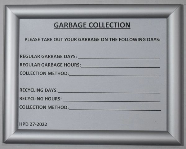 GARBAGE COLLECTION PLEASE TAKE OUT YOUR GARBAGE ON THE FOLLOWING DAYS ...
