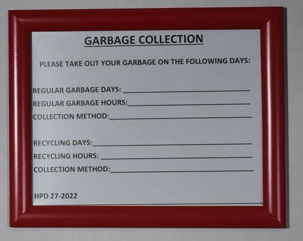 GARBAGE COLLECTION PLEASE TAKE OUT YOUR GARBAGE ON THE FOLLOWING DAYS ...