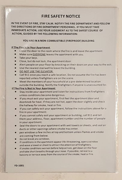 DOOR FIRE SAFETY NOTICE:---FIREPROOF BUILDING----STICKER--- (Black ...