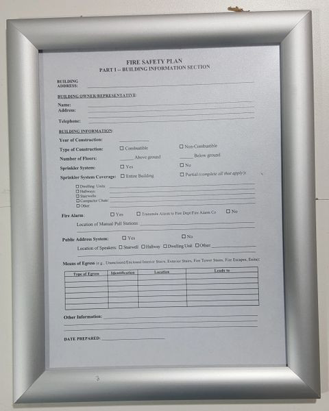 FIRE SAFETY PLAN FRAME - SILVER (STANDARD - ALUMINUM,8.5x11)