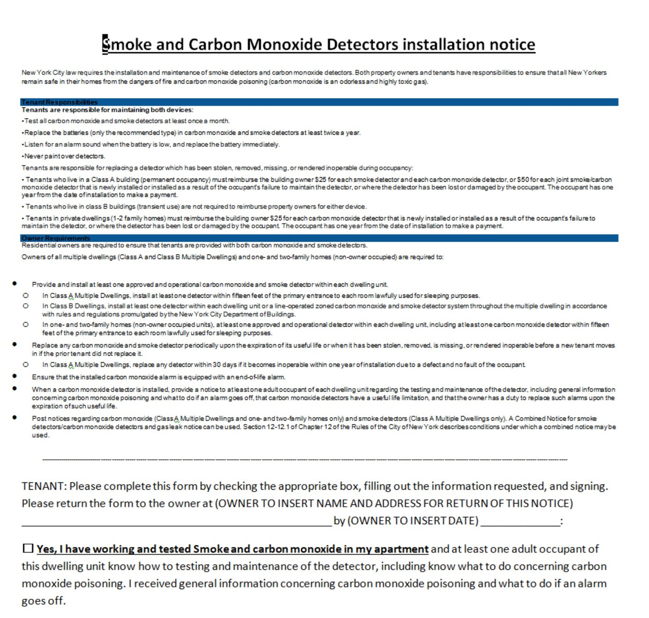 Smoke and Carbon monoxide detector installation notice(pdf file)