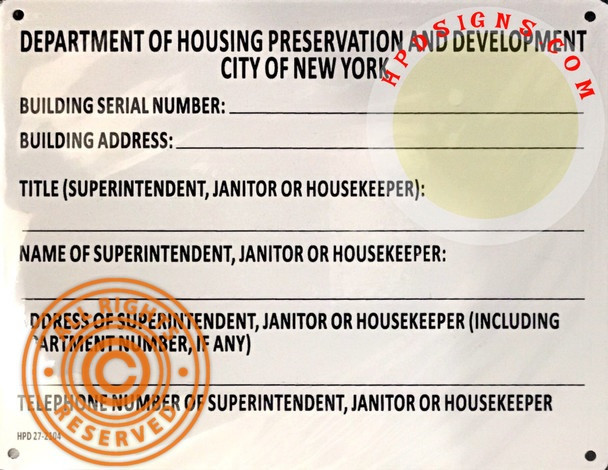 hpd Serial number signage 27-2107