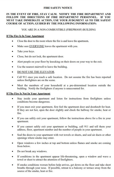 Fire Safety Notice - non fire proof building notice nyc
