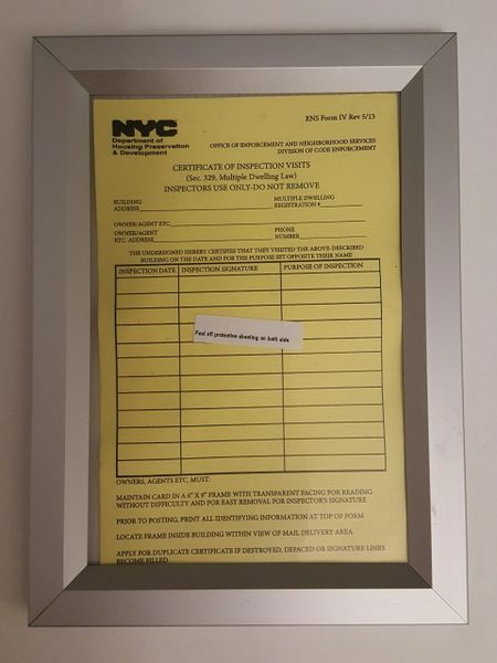 FRAMES - INSPECTION FRAMES - HPD FILING NYC