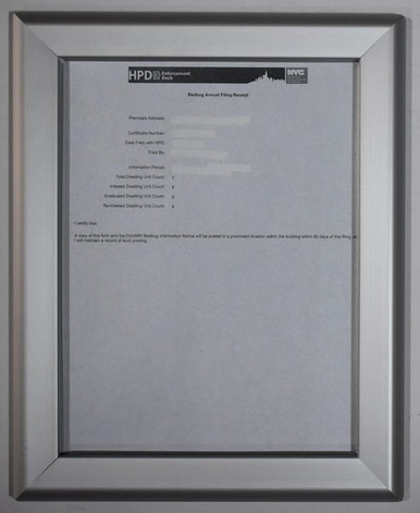 BEDBUG ANNUAL FILING RECEIPT FRAME 8.5x11 (Heavy Duty NOTICE FRAMES 8.5x11)