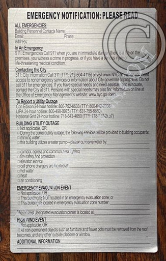 Emergency Notification Sign- SILVER (ALUMINUM SIGNS 8.5x14)