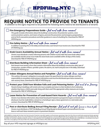 required notices to provide tenant check list