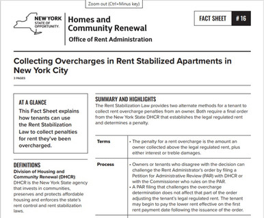 Fact Sheet #16: Collecting Overcharges in Rent Stabilized Apartments in ...