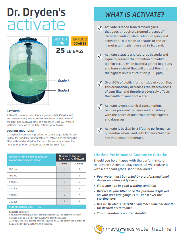 Dr. Dryden's Activate Glass Media (FINE) - 25lb (PICK UP ONLY!) - Pool Works Inc
