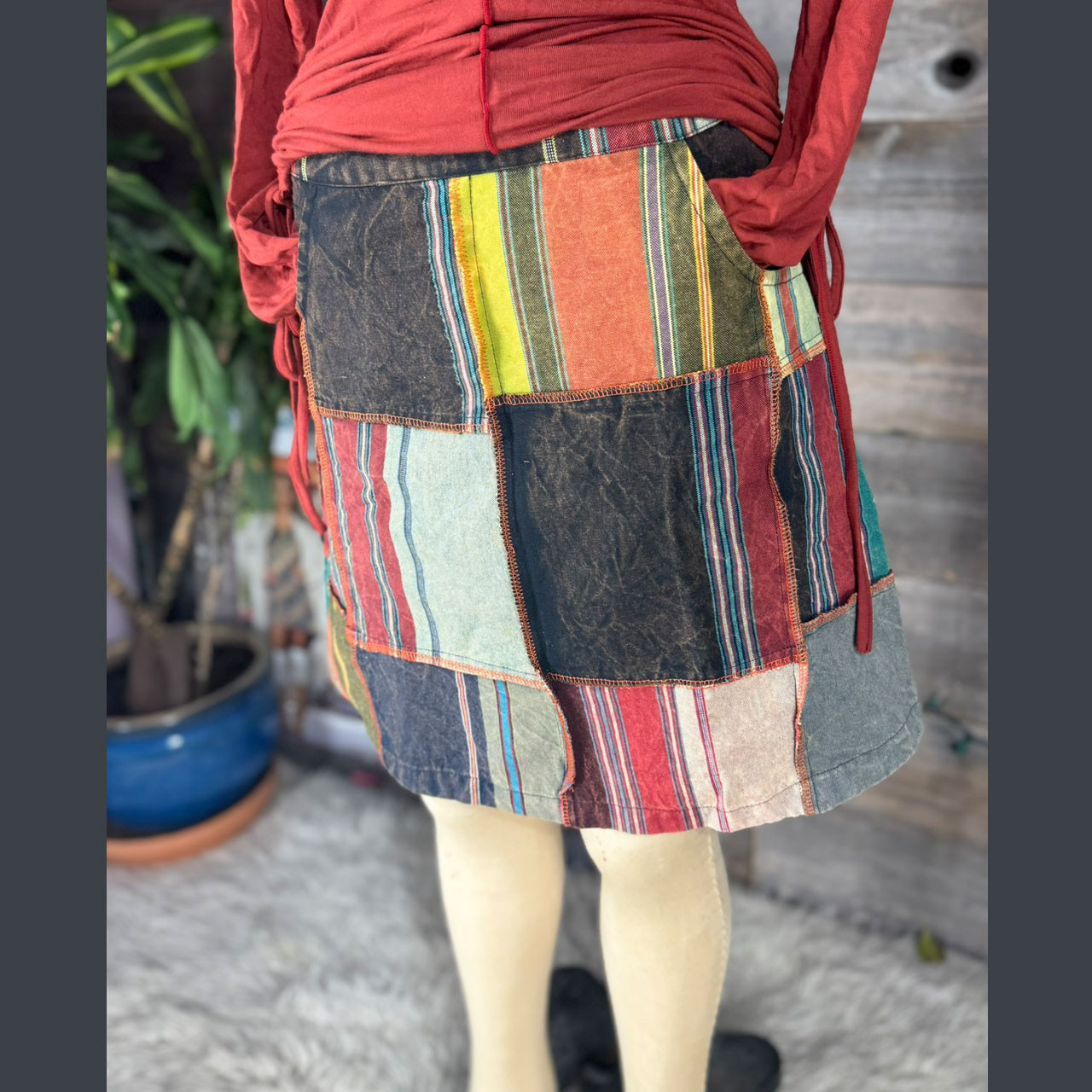 GROOVE OUT MINI SKIRT Cotton Outter Stitch Patchwork Mini Skirt w ...