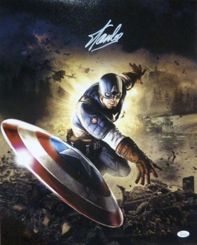 Stan Lee Captain America Throwing Shield Autographed 16x20 Photo ...