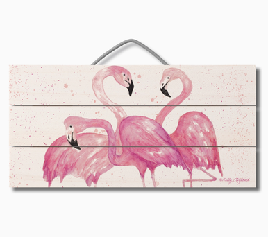 Pink Flamingo Pallet Wood Sign - Coastal Cottage