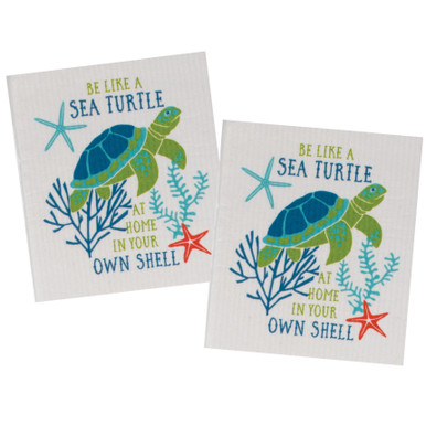 Set of 2 Swedish Dish Cloths Sea Turtle - Coastal Cottage