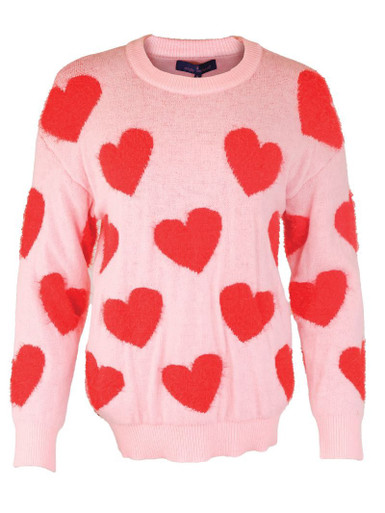 Pink Sweater with Red Hearts - Coastal Cottage