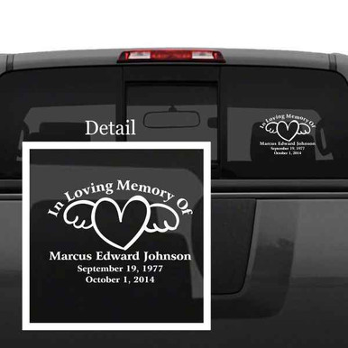 Personalized Memorial Car Decal - Heart & Wings Design