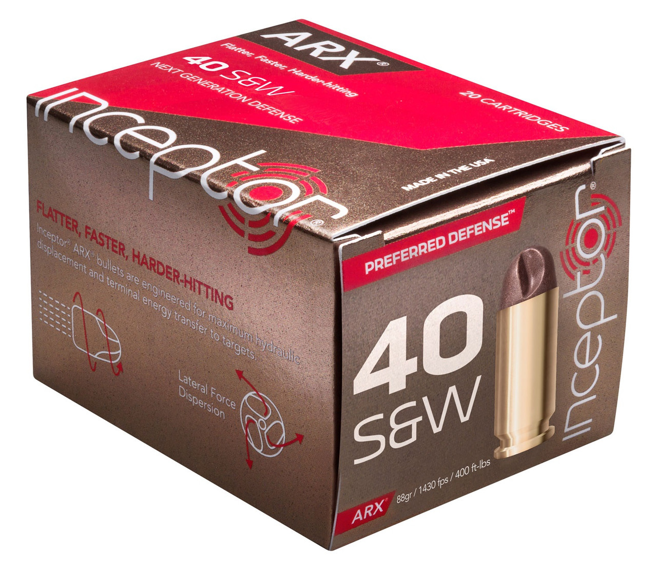 Inceptor 40 S&W Ammunition ARX804040020 88 Grain ARX 20 Rounds