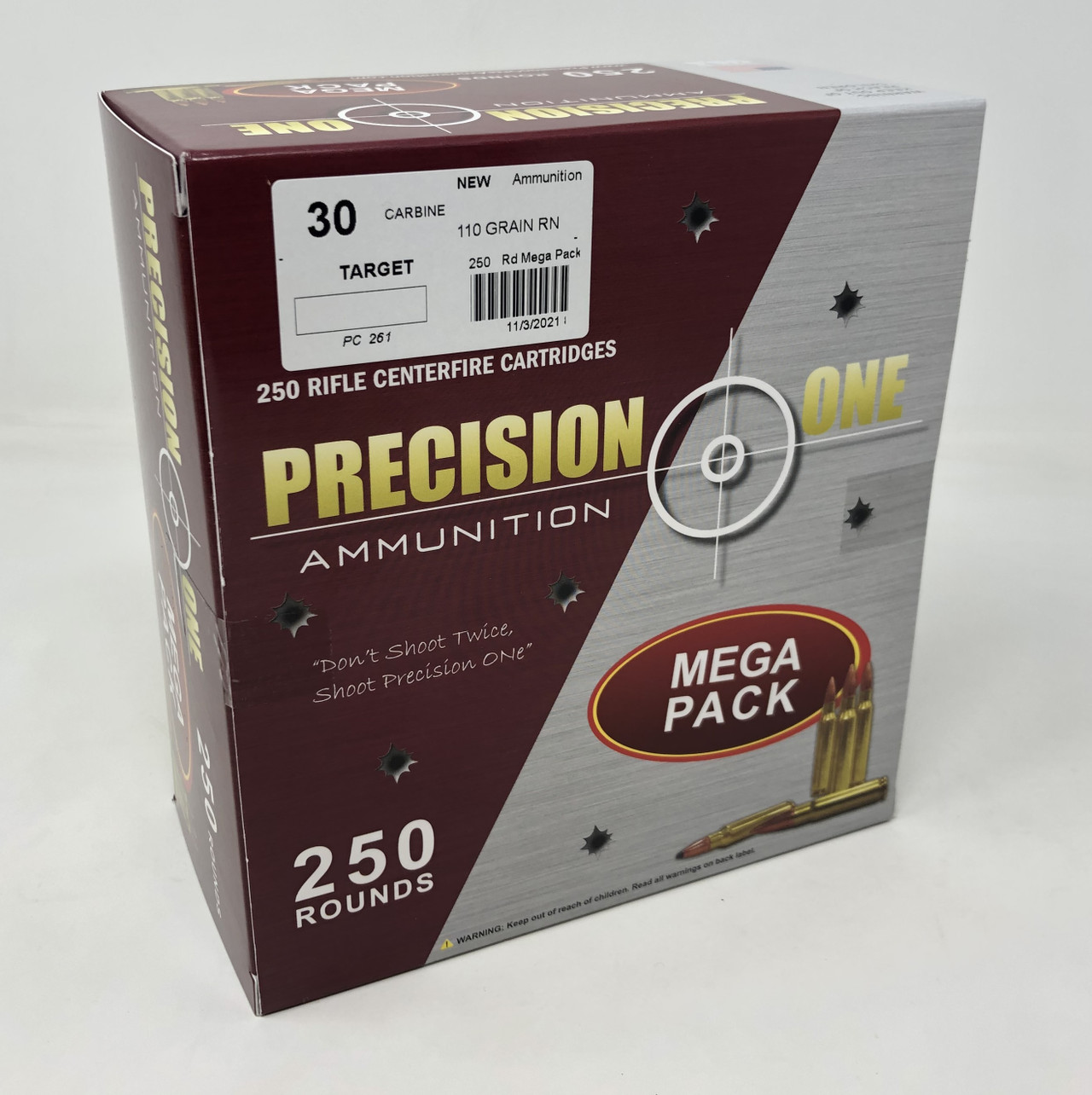 Precision One 30 Carbine Ammunition PONE1458 110 Grain Round Nose 50 Rounds