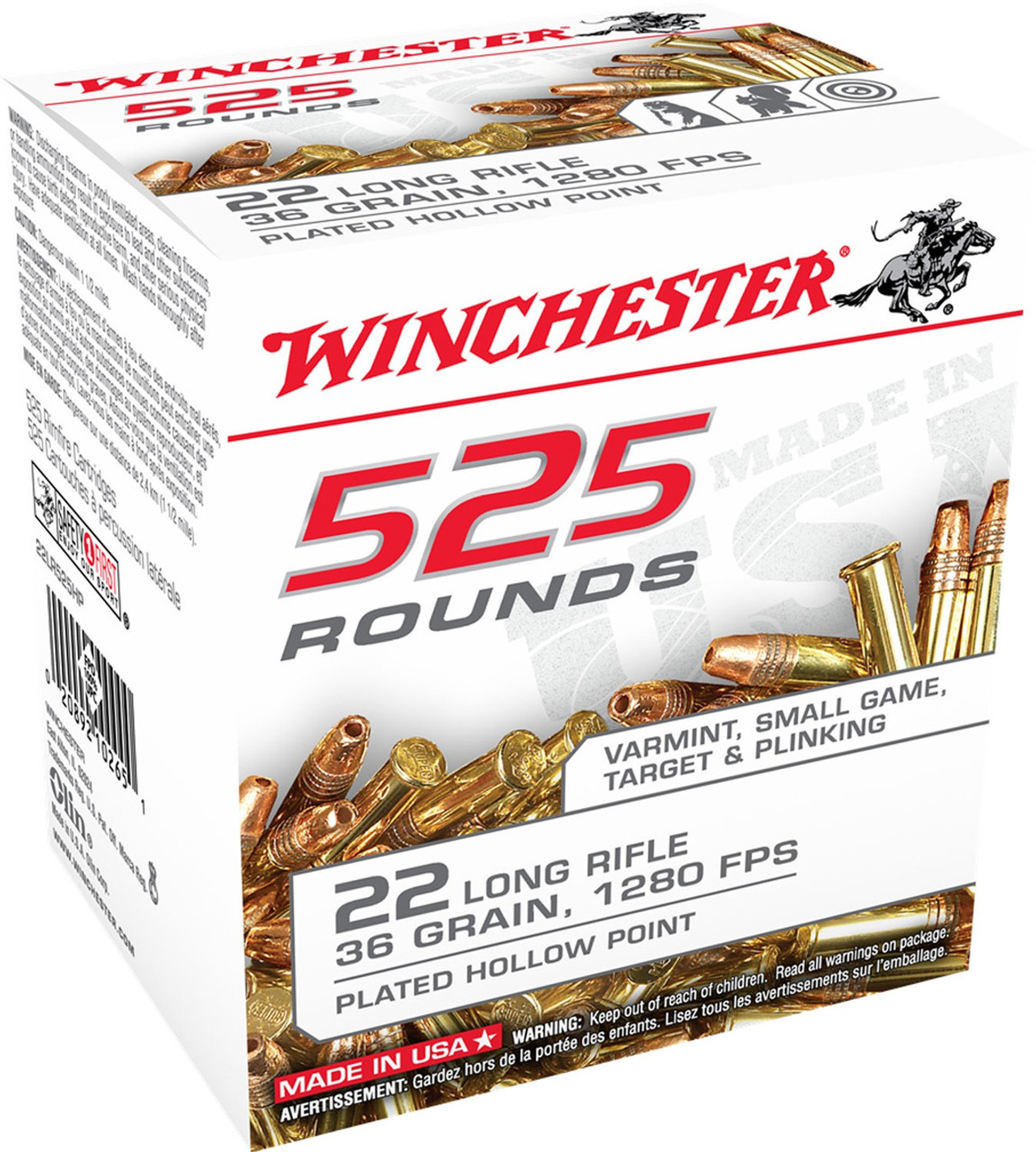 Winchester 22 Long Rifle Ammunition 22LR525HP 36 Grain Plated Hollow ...