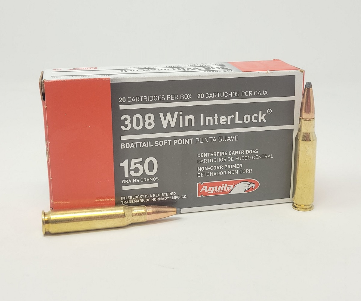 Aguila 308 Win InterLock Ammunition 8090AG 150 Grain Boat Tail Soft ...