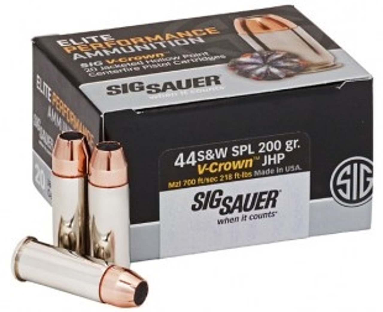 Sig Sauer 44 Magnum Ammunition V-Crown E44MA1-20 240 Grain Jacketed ...