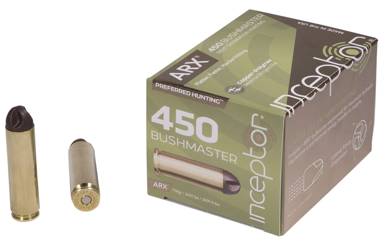 Inceptor 450 Bushmaster Ammunition ARX845040020 158 Grain ARX 20 Rounds