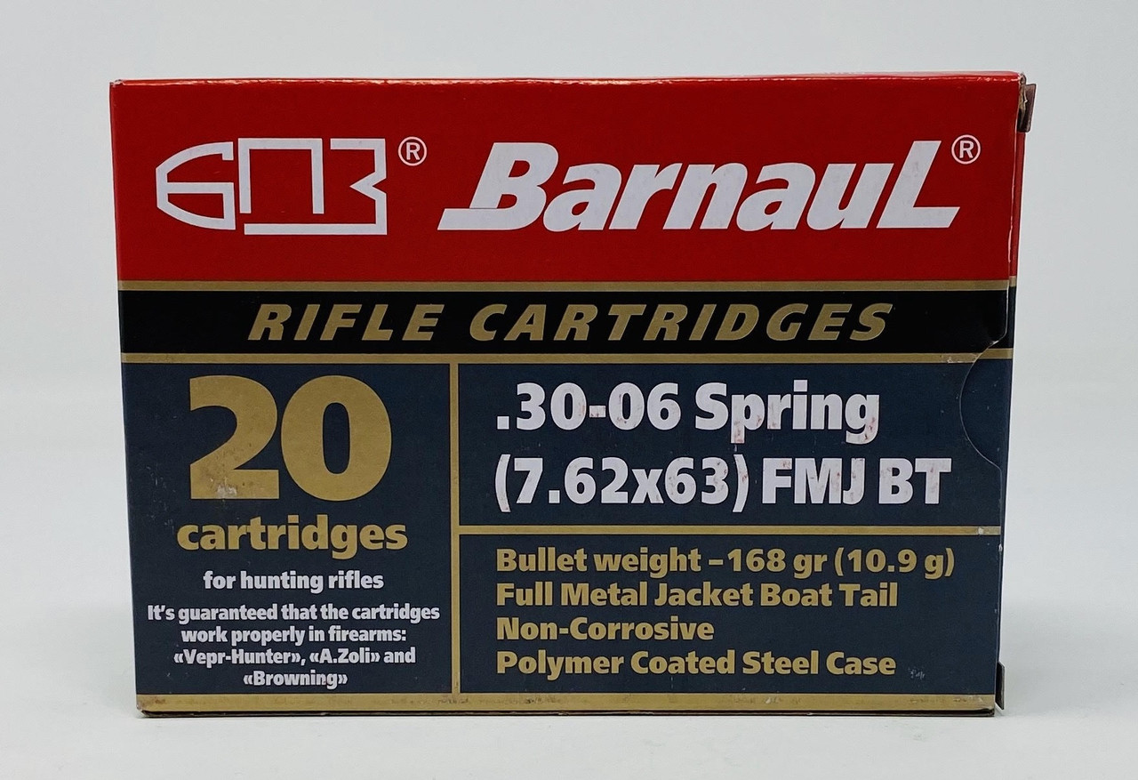 Barnaul 30-06 Springfield Ammunition 168 Grain Full Metal Jacket 20 Rounds