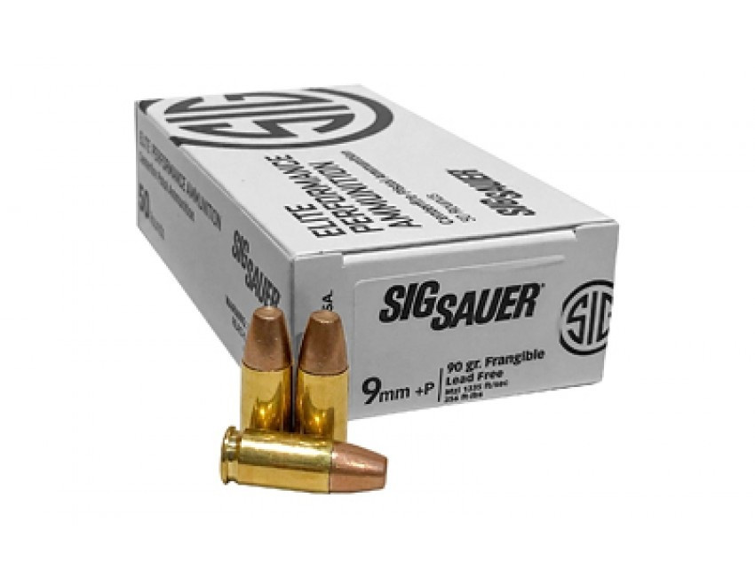 Sig Sauer 9mm +P Ammunition E9MMLFF150 90 Grain Frangible Lead Free 50 ...