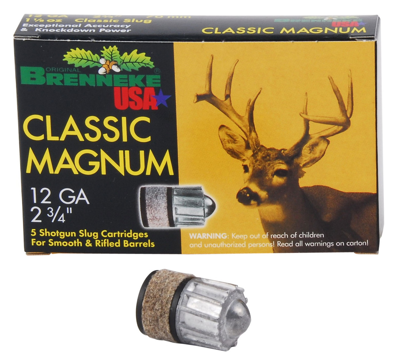 Brenneke USA 12 Gauge Ammunition SL122CLM 2-3/4" 1-1/8 oz Classic Slug ...