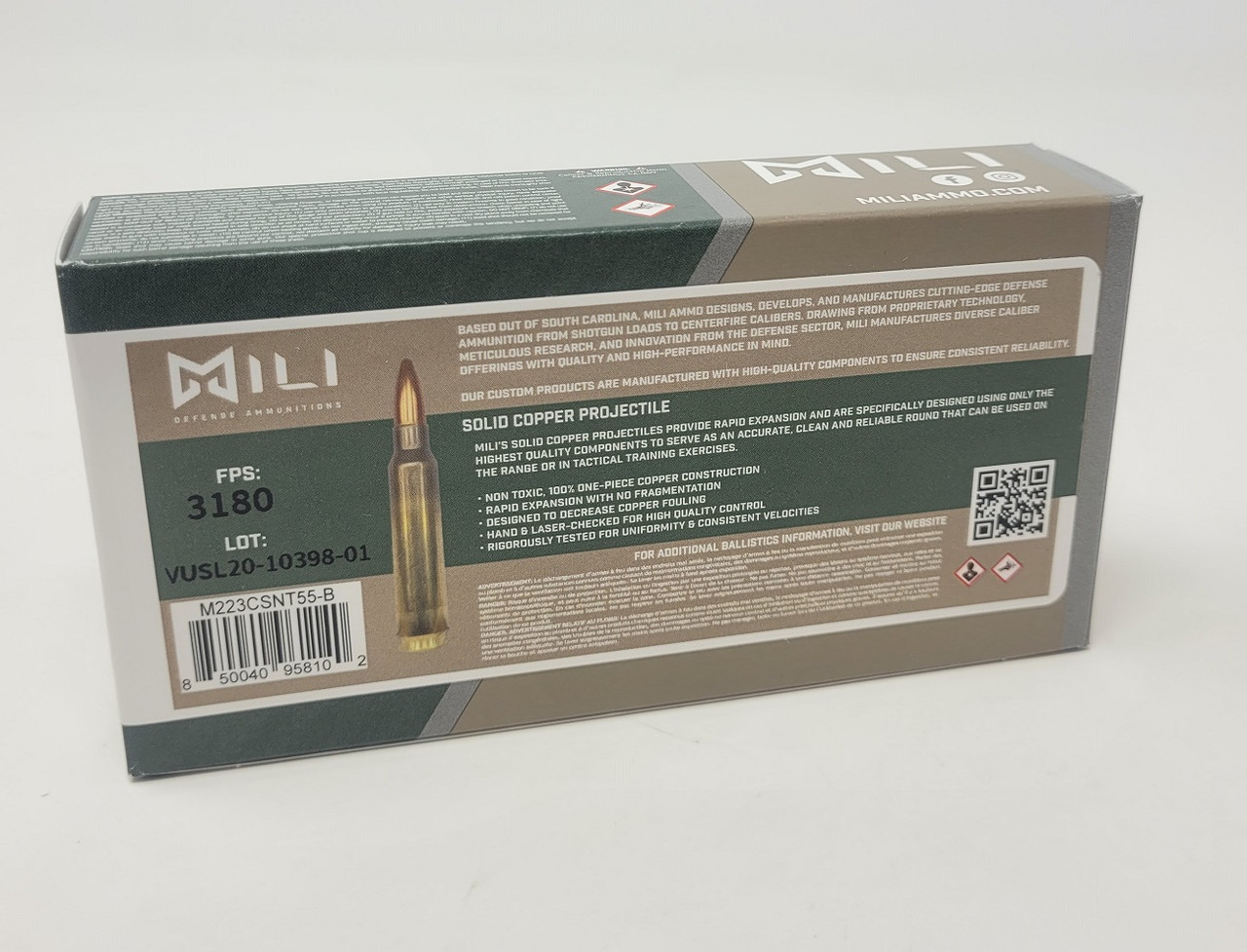 Mili 223 Rem Ammunition Custom Defense M223CSNT55C 55 Grain Solid ...