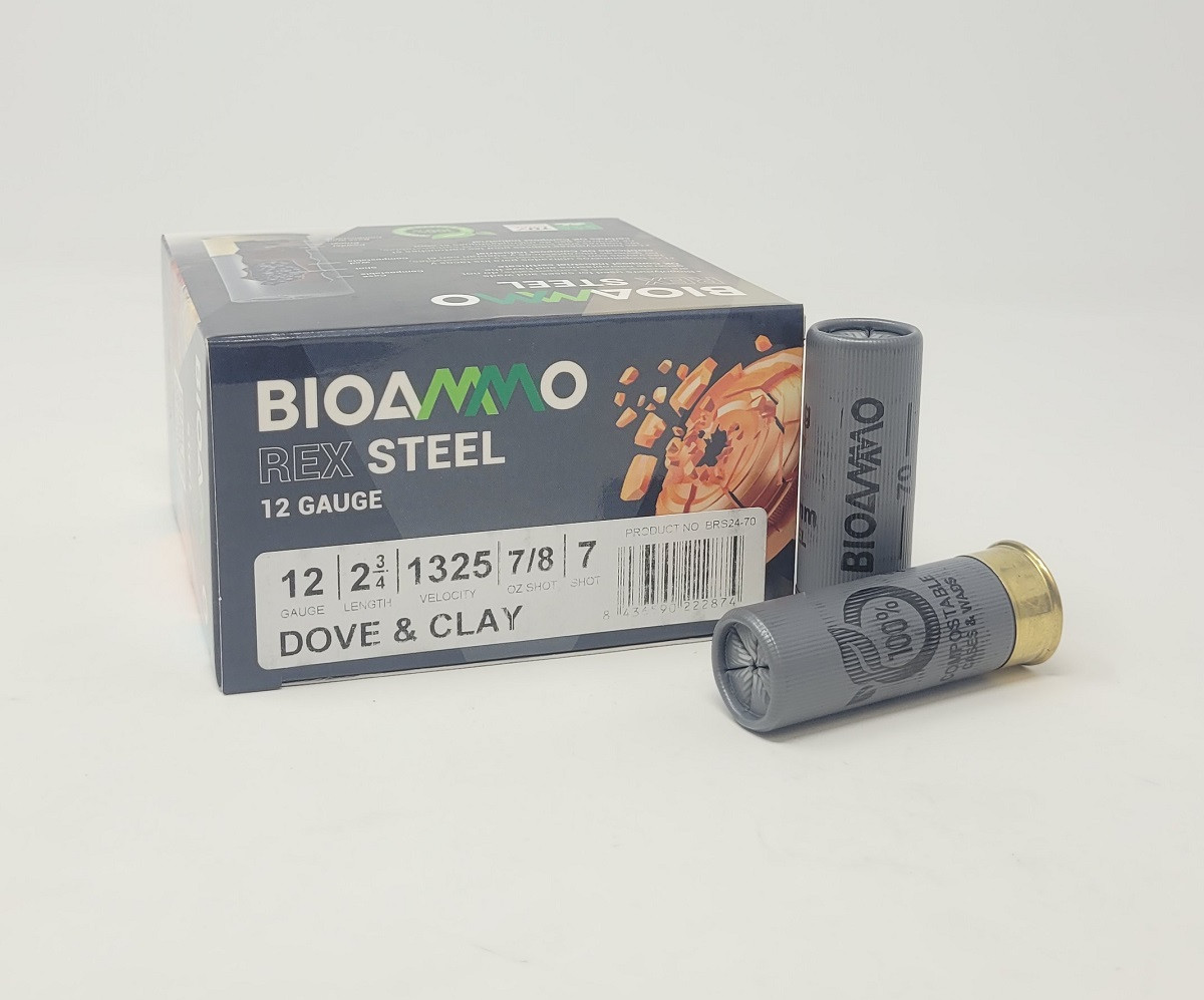 BioAmmo 12 Gauge Ammunition Rex Steel Dove & Clay BRS2470 2-3/4" #7 ...