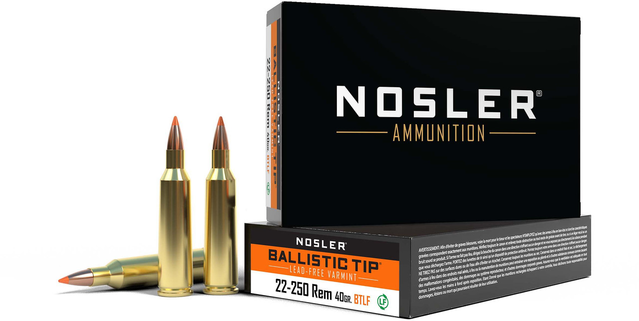 Nosler 22-250 Remington Ammunition Varmint NOS61044 40 Grain Lead Free ...