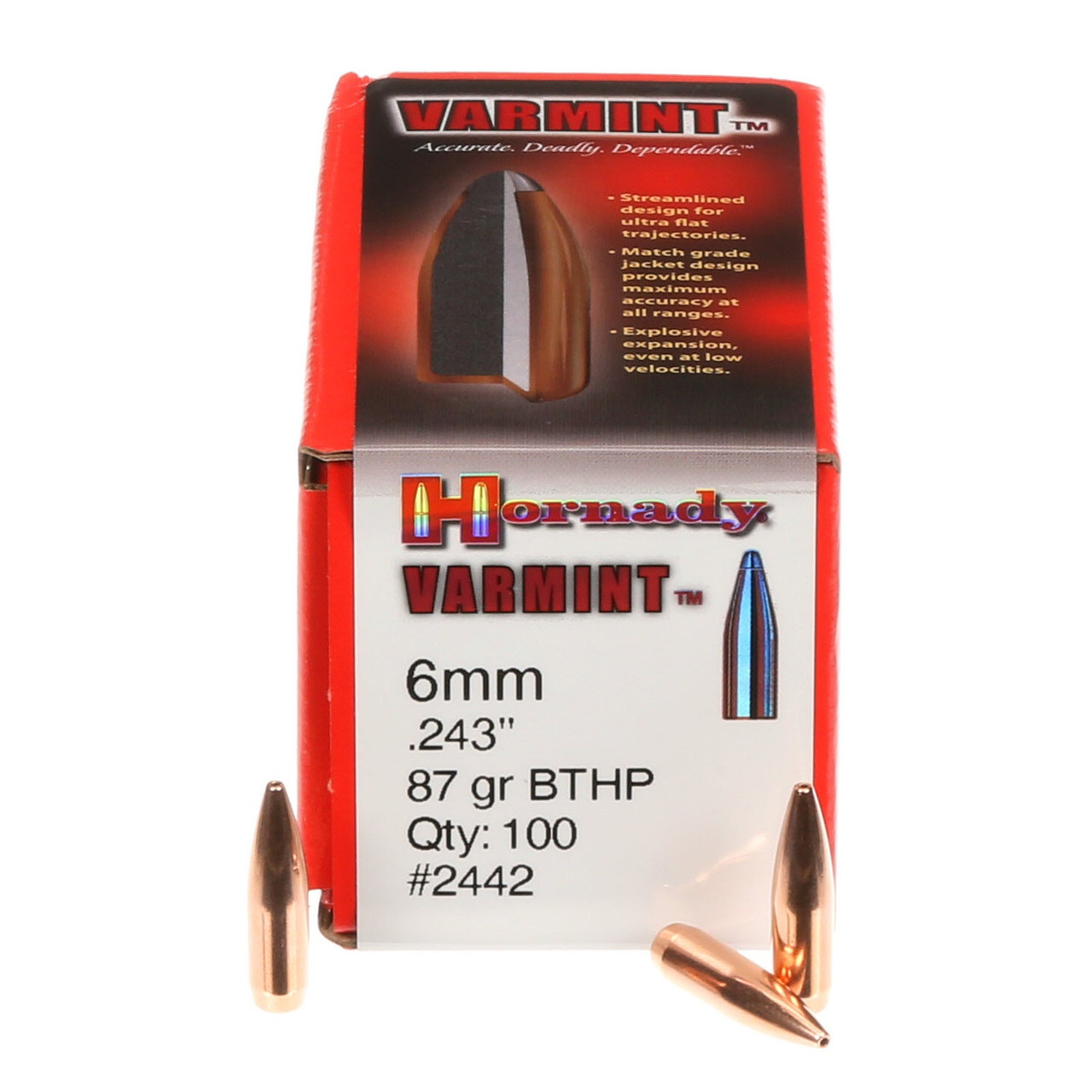 Hornady 6mm (.243 Dia) Reloading Bullets Varmint H2442 87 Grain Boat ...