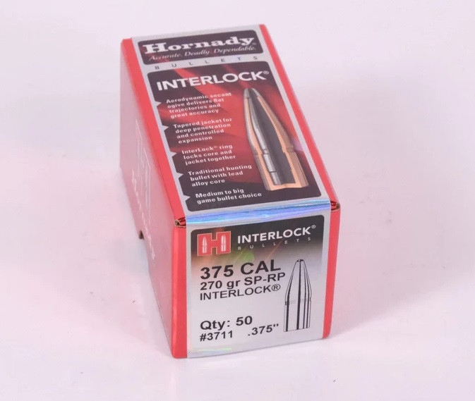 Hornady 375 Cal (.375 Dia) Reloading Bullets H3711 270 Grain Interlock ...
