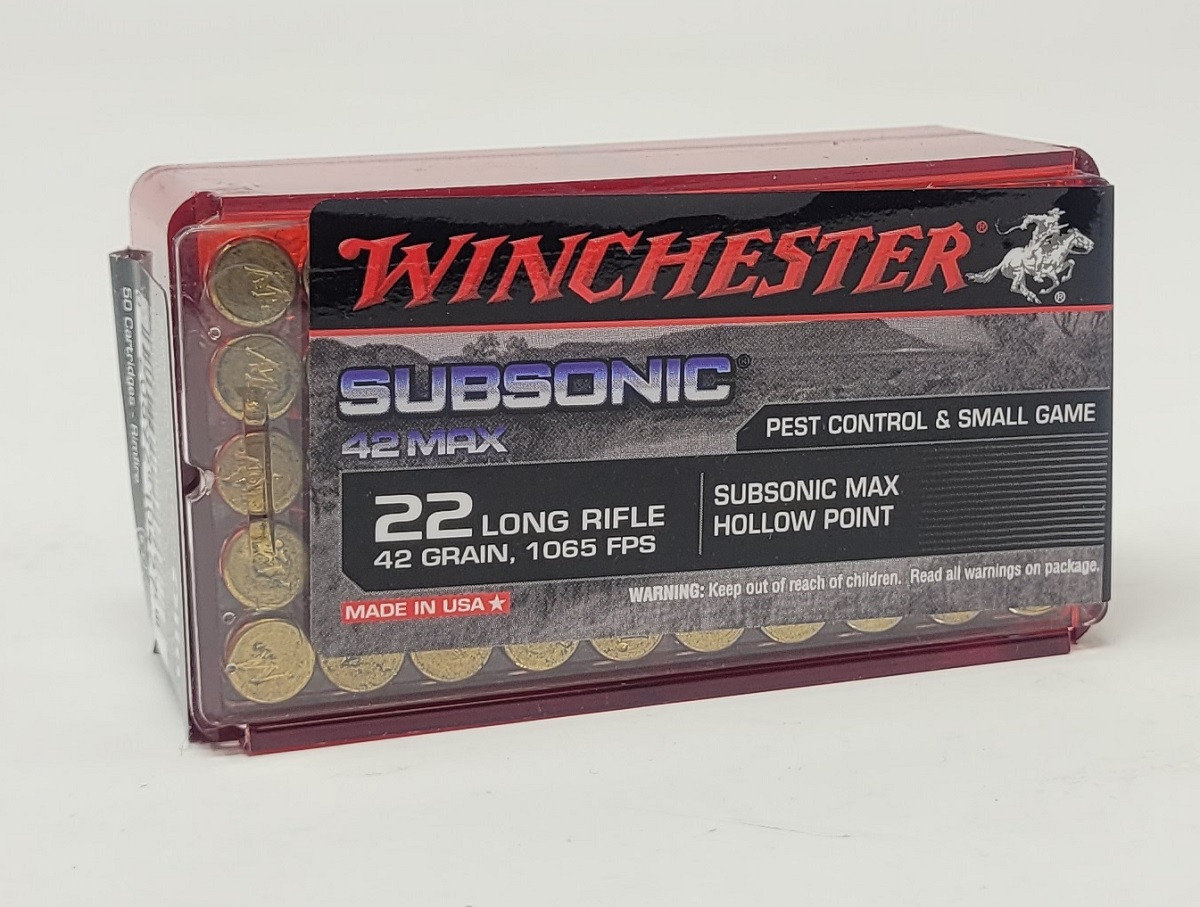 Winchester 22 LR Ammunition Subsonic Max W22SUB42 42 Grain Hollow Point ...