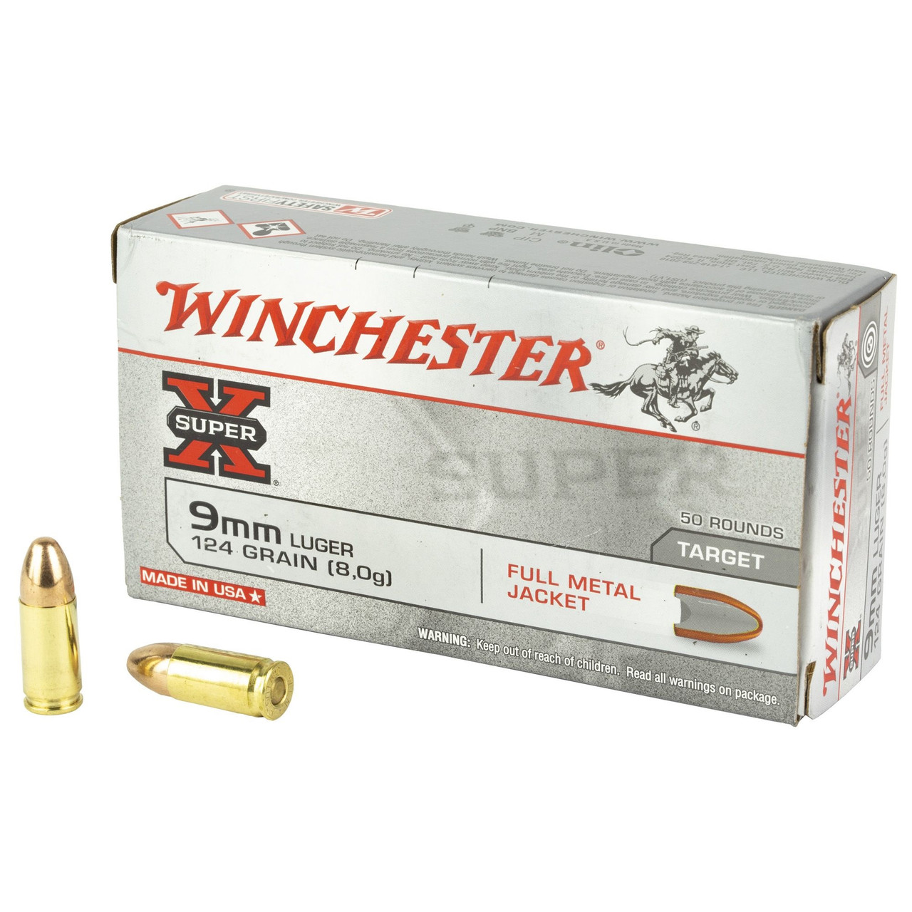 Winchester 9mm Ammunition Super-X W9MM124 124 Grain Full Metal Jacket ...