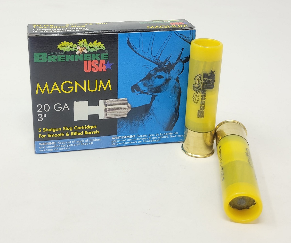 Brenneke USA 20 Gauge Ammunition Magnum SL203M 3" Rifled Silver Slug ...