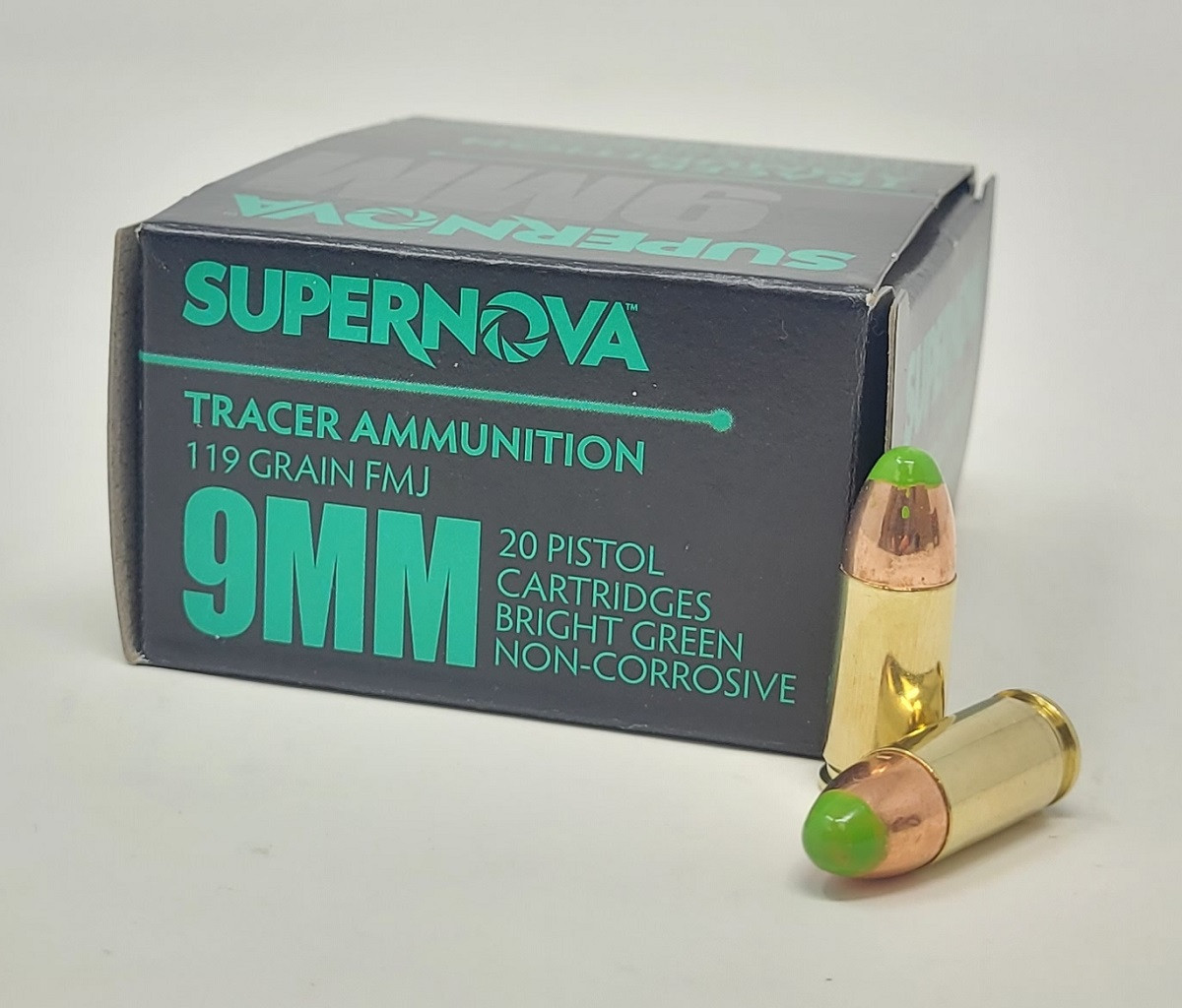 Supernova 9mm Ammunition PMSN9MMG 119 Grain Green Tracer Full Metal ...