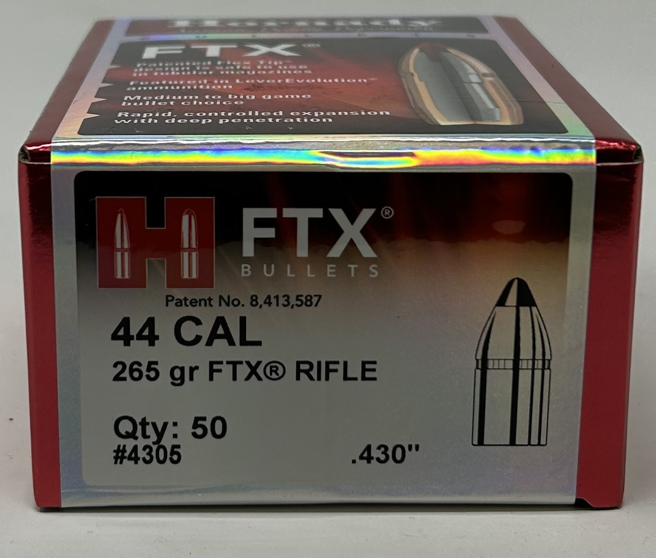 Hornady 44 Cal (.430 Dia) Reloading Bullets For 444 Marlin H4305 265 Grain FTX 50 Pieces