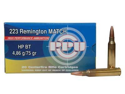 Prvi PPU 223 Rem Match Ammunition PP54 75 Grain Boat Tail Hollow Point ...